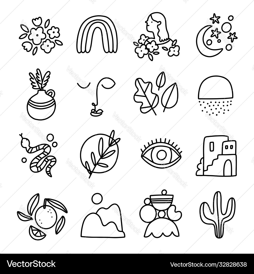 Little modern style outline collection set Vector Image