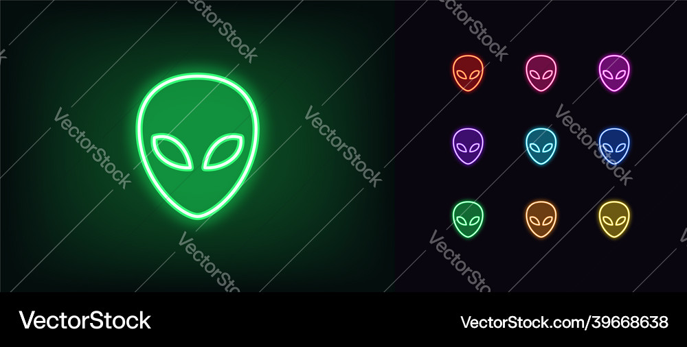 Outline neon alien icon glowing face Royalty Free Vector