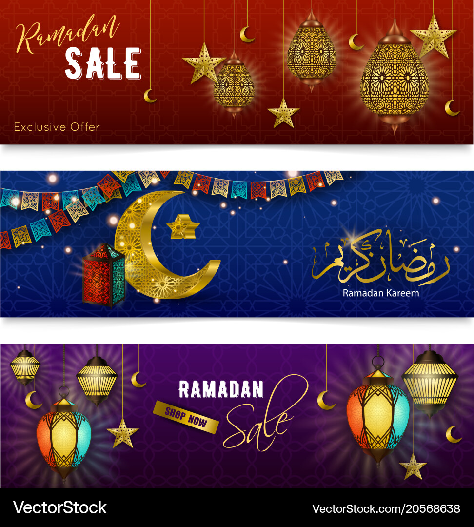 Ramadan kareem realistic banners Royalty Free Vector Image
