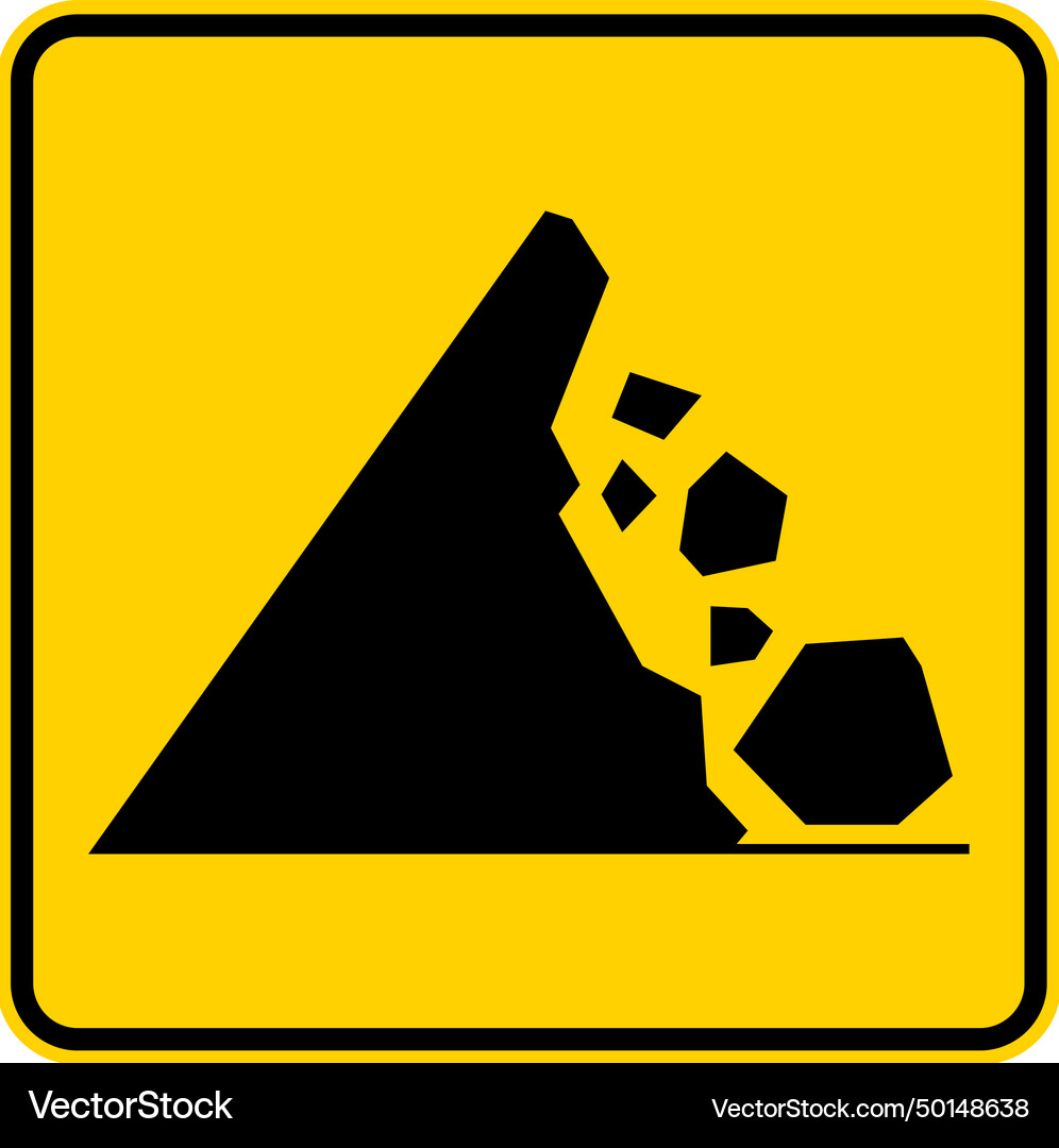Road warning sign mountain rocks falling symbol Vector Image