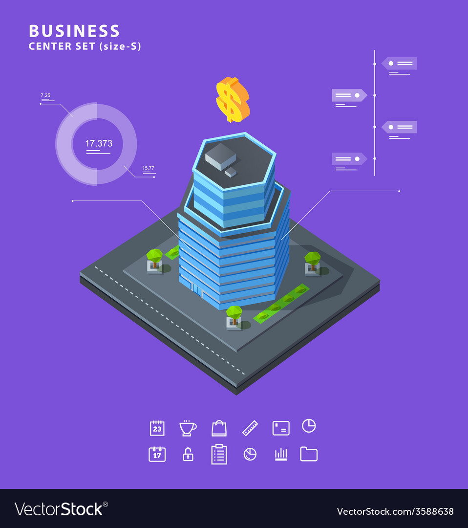 Set business isometric building icons diagrams Vector Image