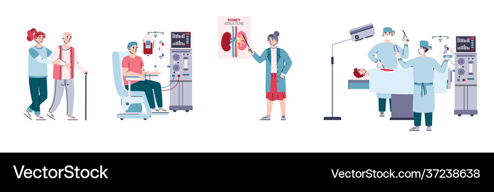Set kidney failure with doctors and patients Vector Image