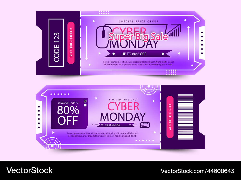 Cyber monday voucher or coupon design template Vector Image