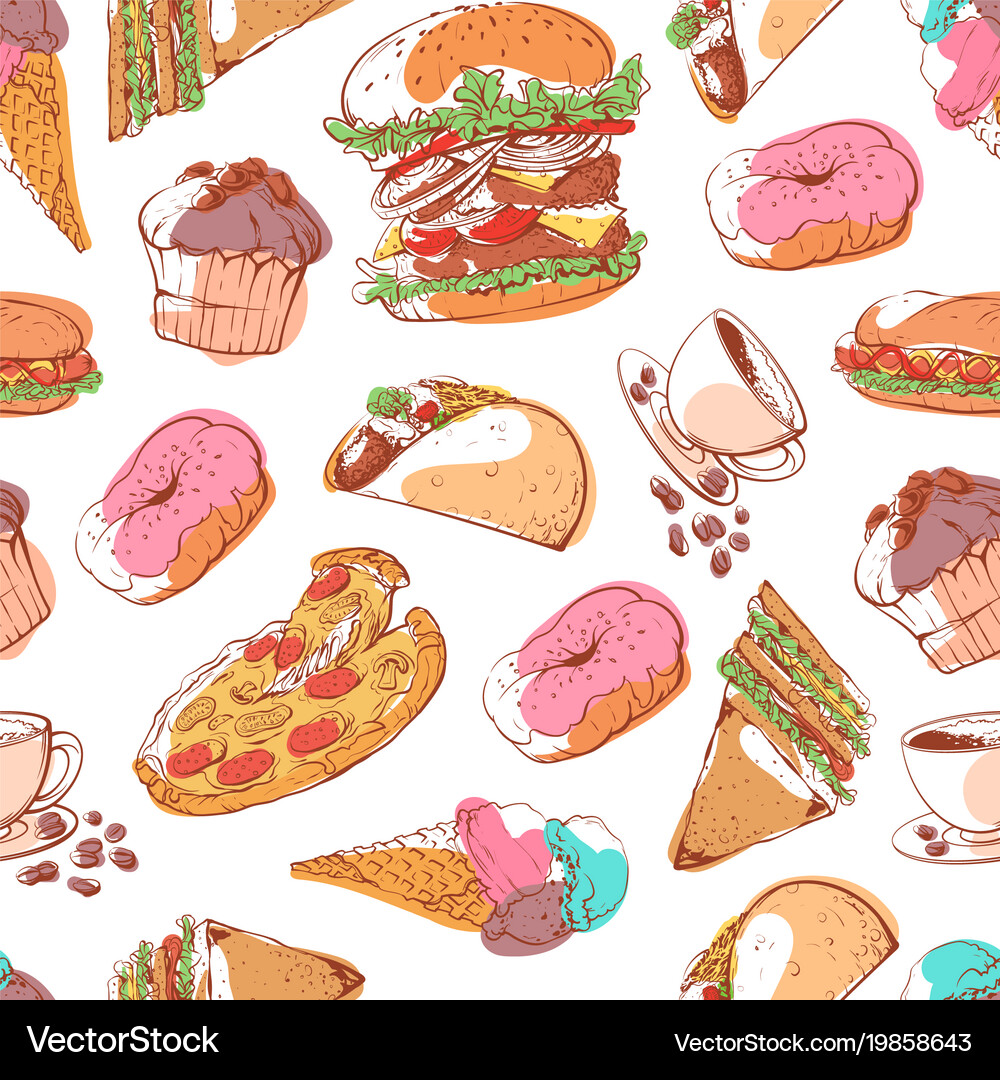 Fast food seamless pattern with street snacks Vector Image