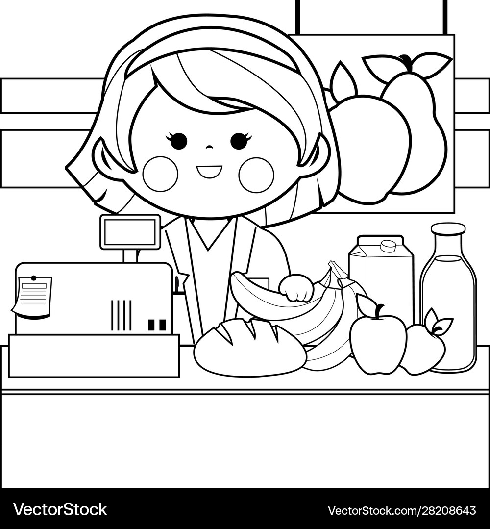 Grocery store employee at counter Royalty Free Vector Image