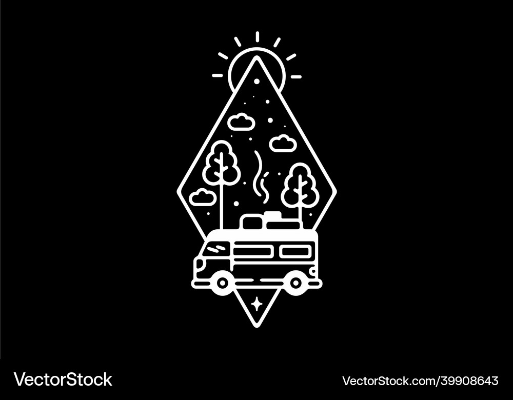 Line art of camper van Royalty Free Vector Image