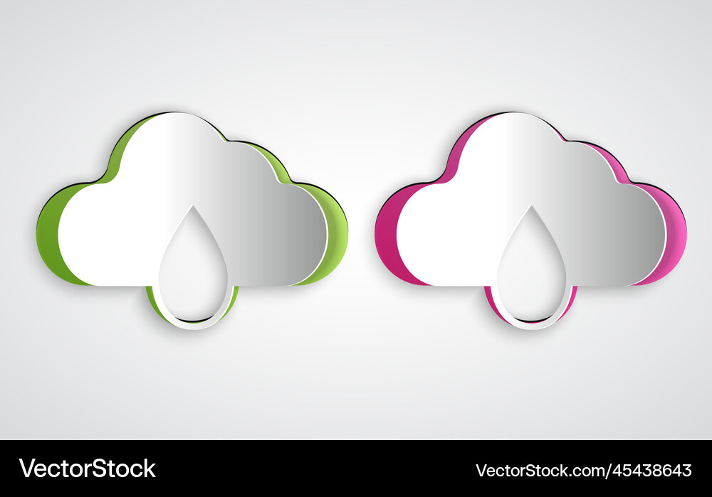 Paper cut cloud with rain icon isolated on grey Vector Image