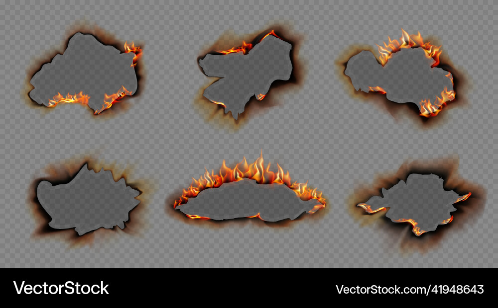 Realistic burning holes in paper fire flames Vector Image