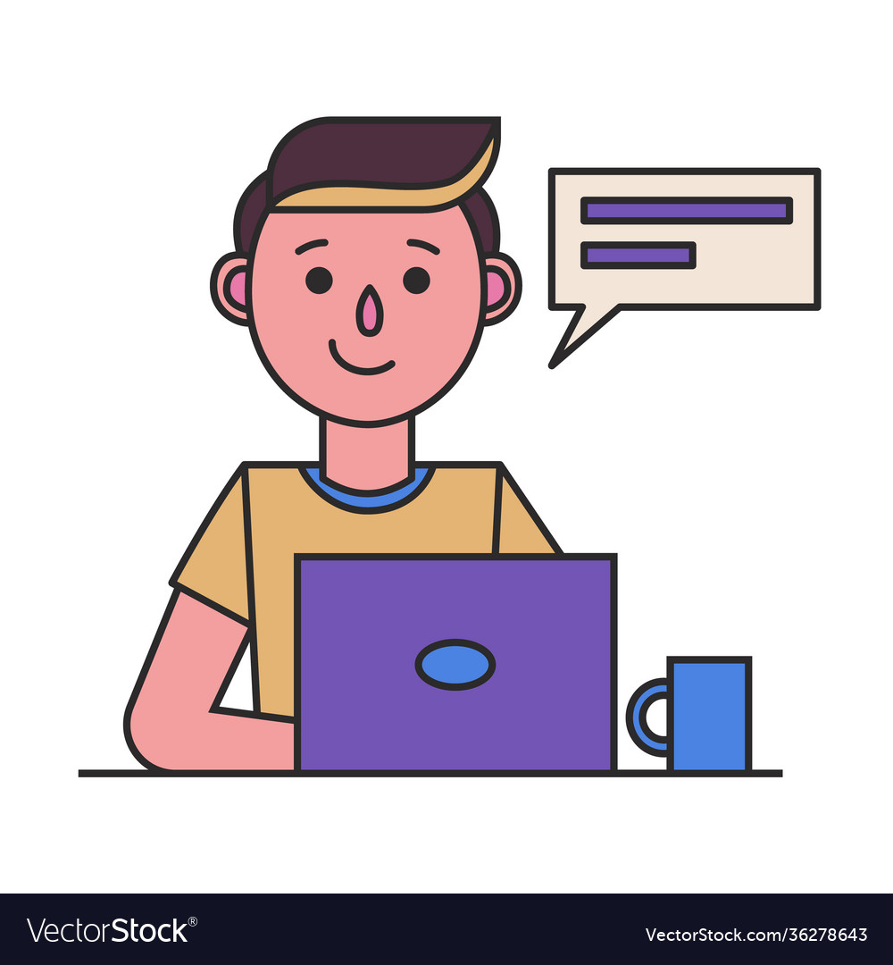 Smiling man with laptop design concept or icon Vector Image