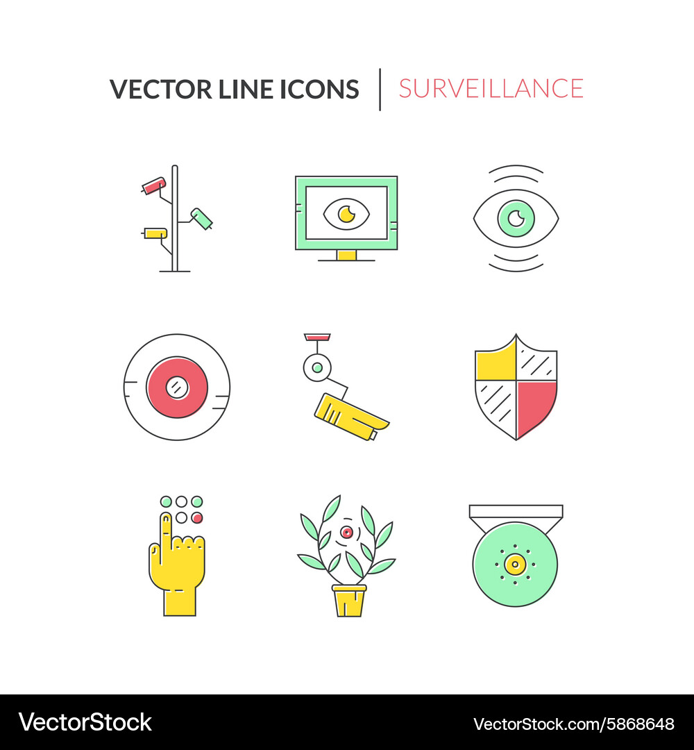 Colorful surveillance icons Royalty Free Vector Image