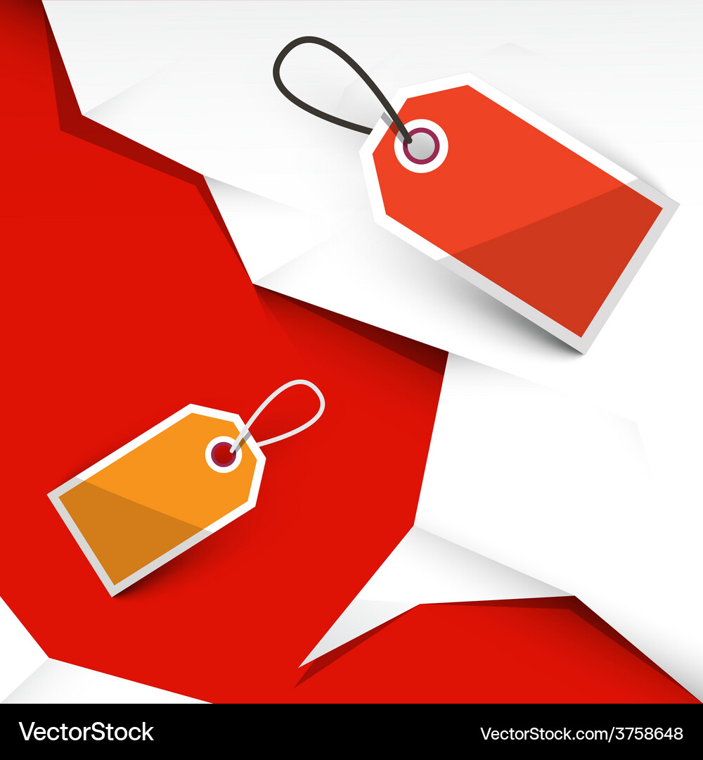 Crumpled papers and paper labels on red background