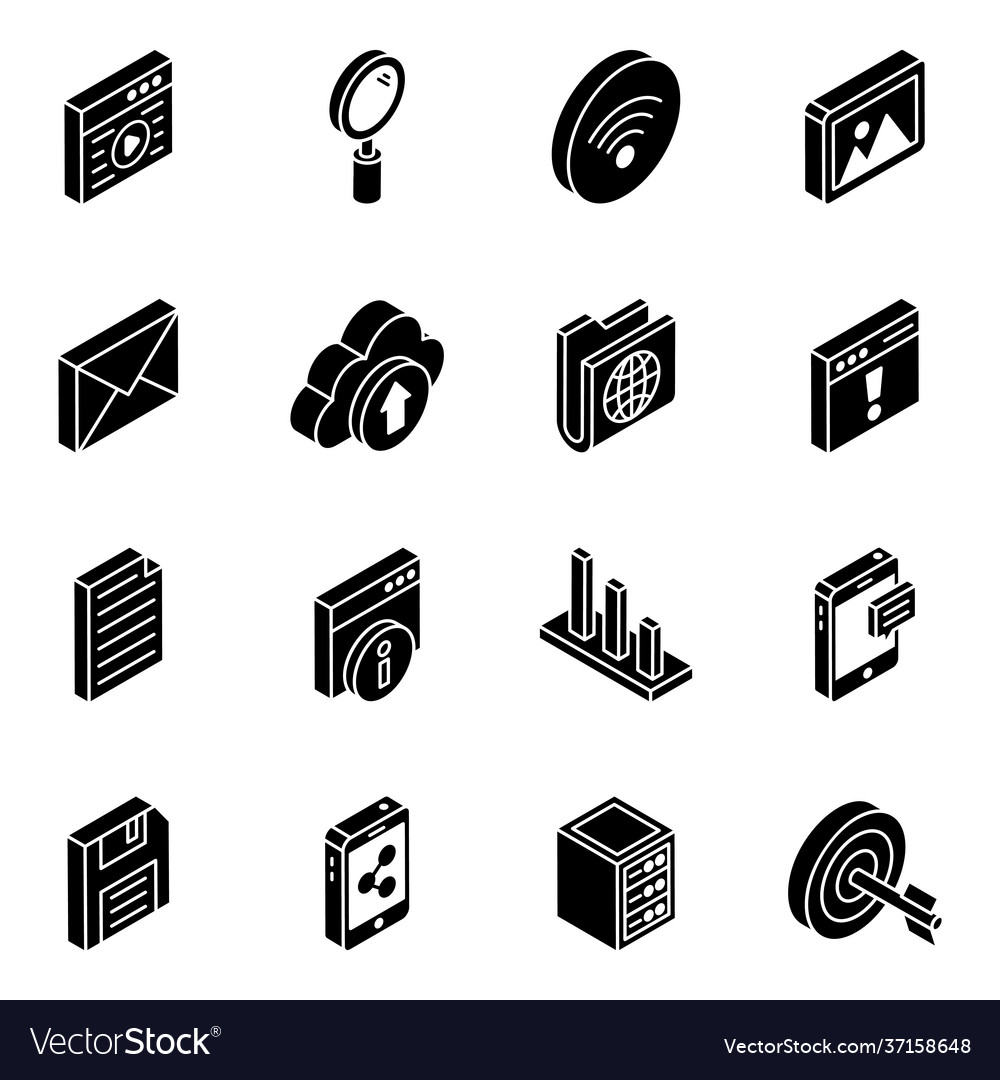 Data storage glyph isometric icons Royalty Free Vector Image