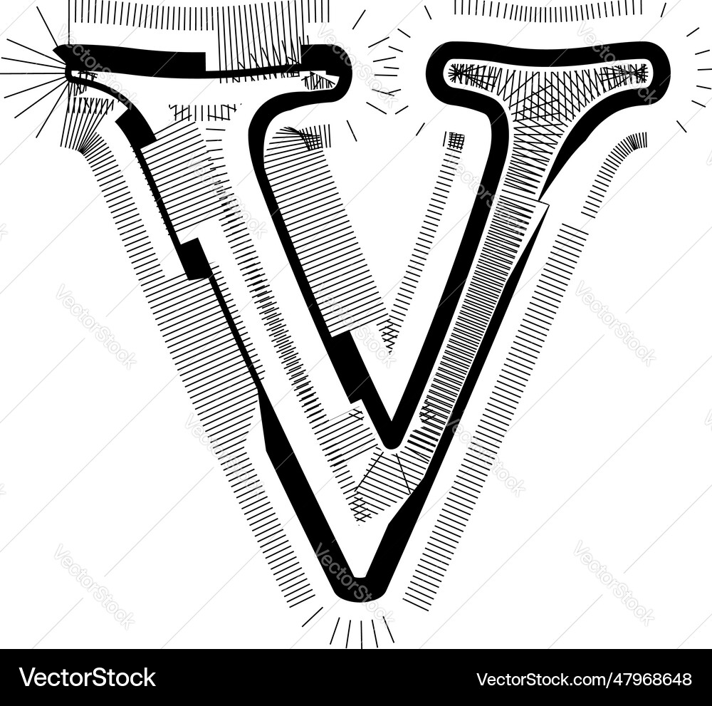 Modern abstract striped design with lines letter v
