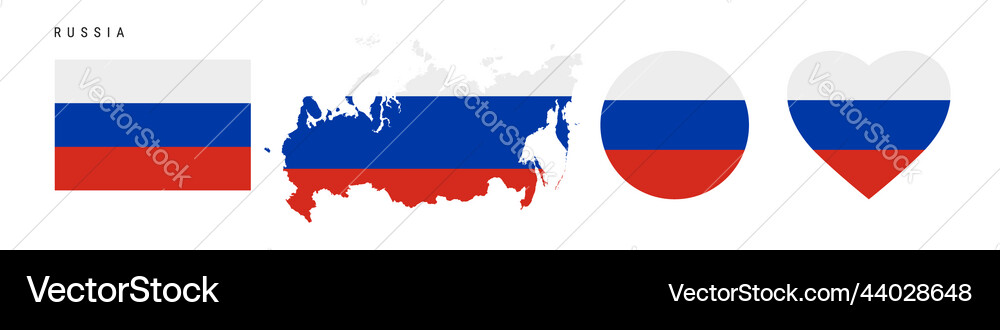Russia flag in different shapes icon set flat Vector Image