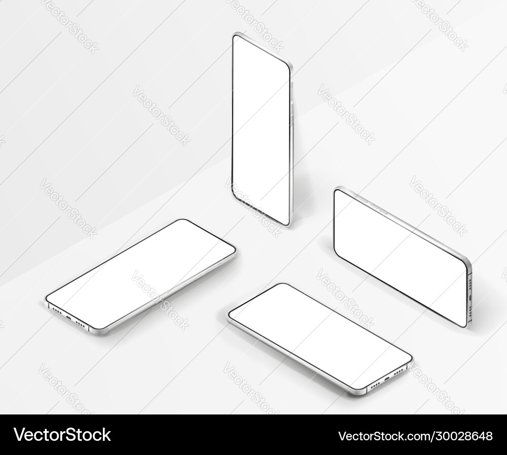 Set white realistic isometric smartphones 3d Vector Image