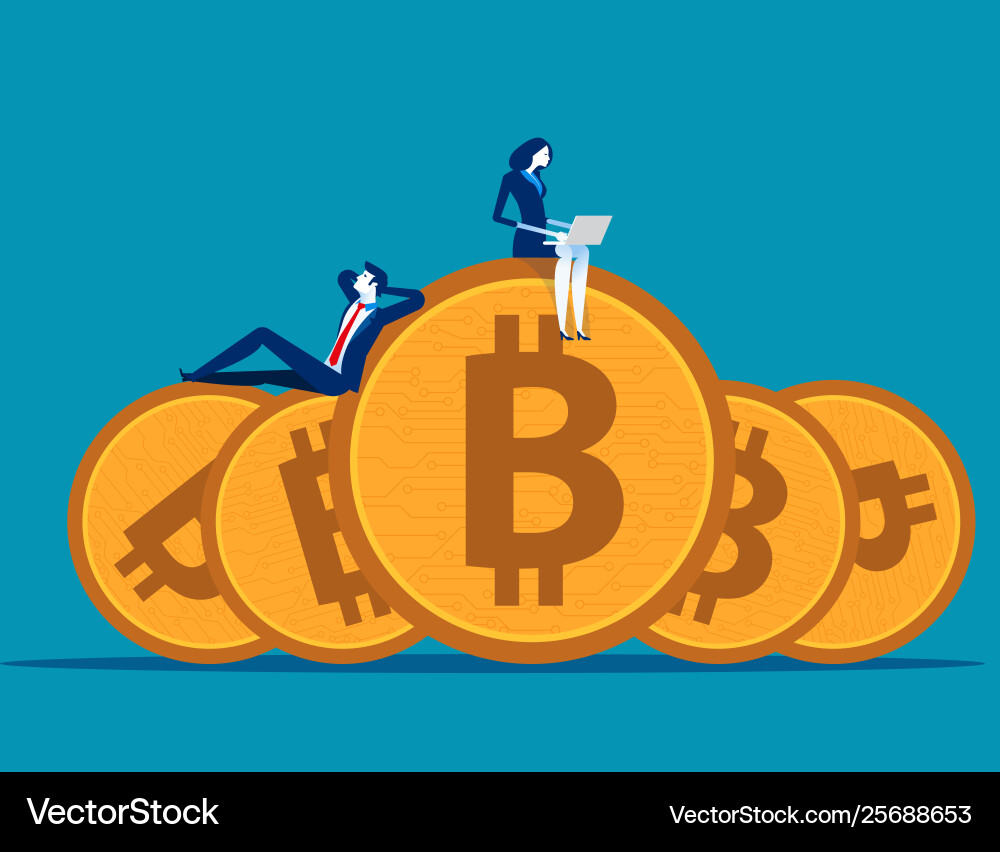 Business team working and relaxed on bitcoin Vector Image