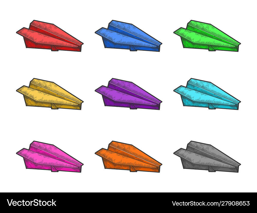 Color paper plane set sketch Royalty Free Vector Image