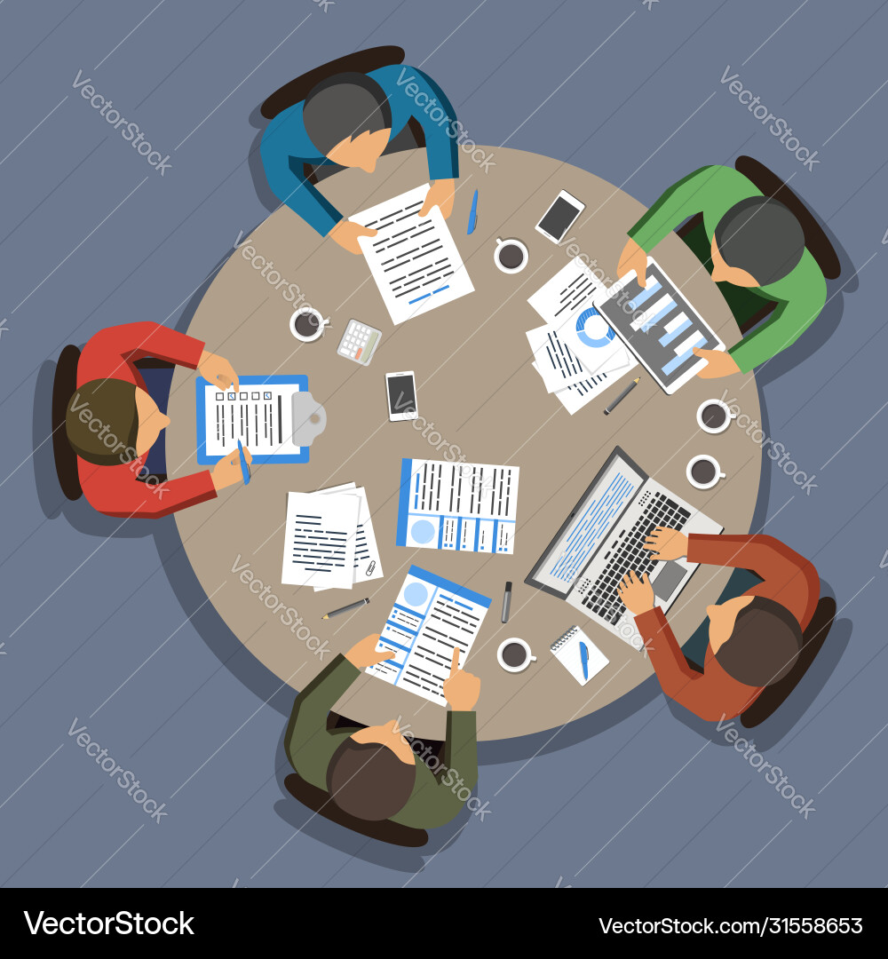 Group business people working at round office Vector Image