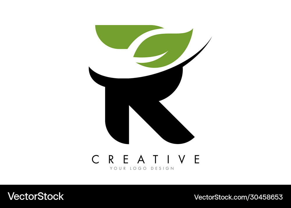 Letter r with leaf and creative swoosh logo design