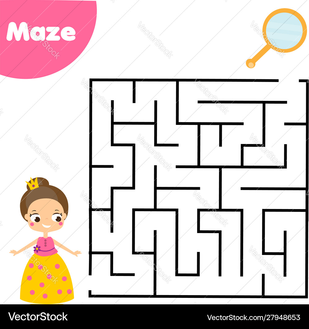 Maze game help princess find mirror activity for Vector Image