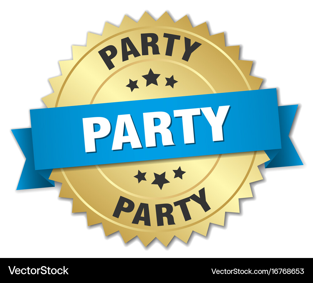 Party round isolated gold badge Royalty Free Vector Image