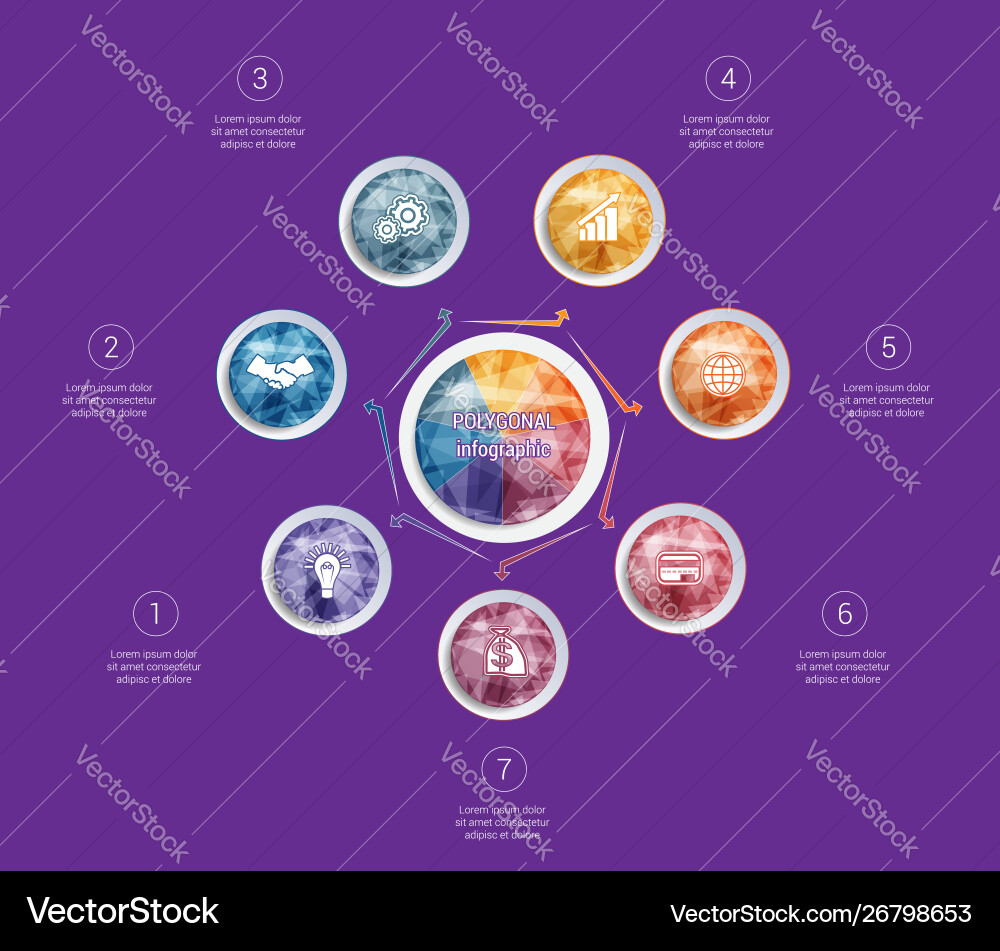 Polygonal infographics for designs on 7 positions Vector Image