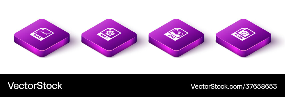 Set isometric svg file document max jpg and raw Vector Image