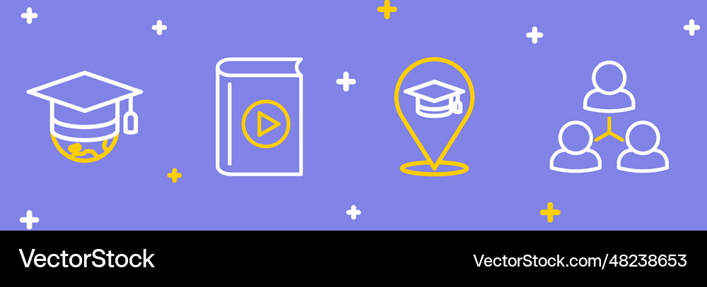 Set line online class education audio book and Vector Image