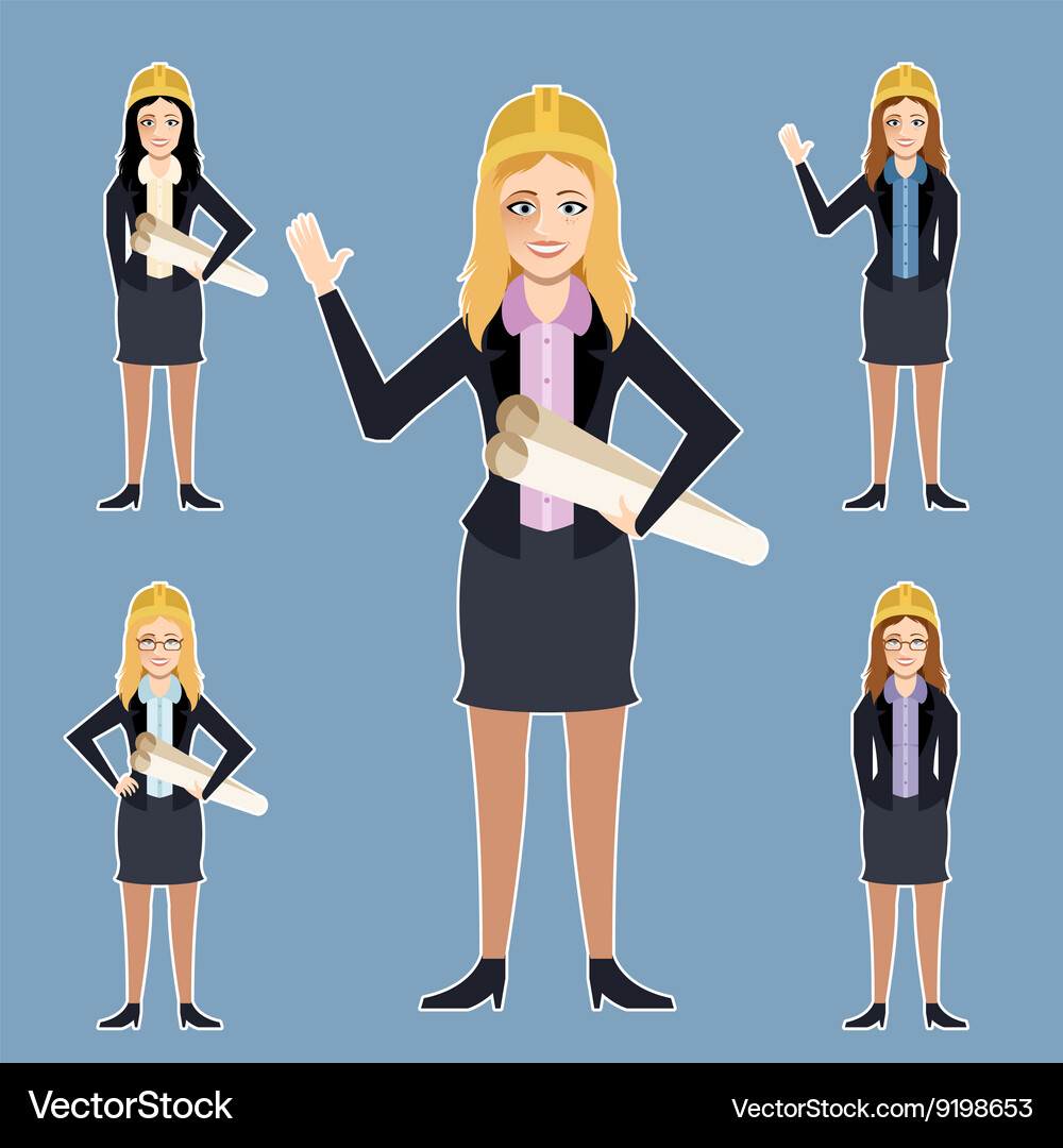 Set of engineer women Royalty Free Vector Image