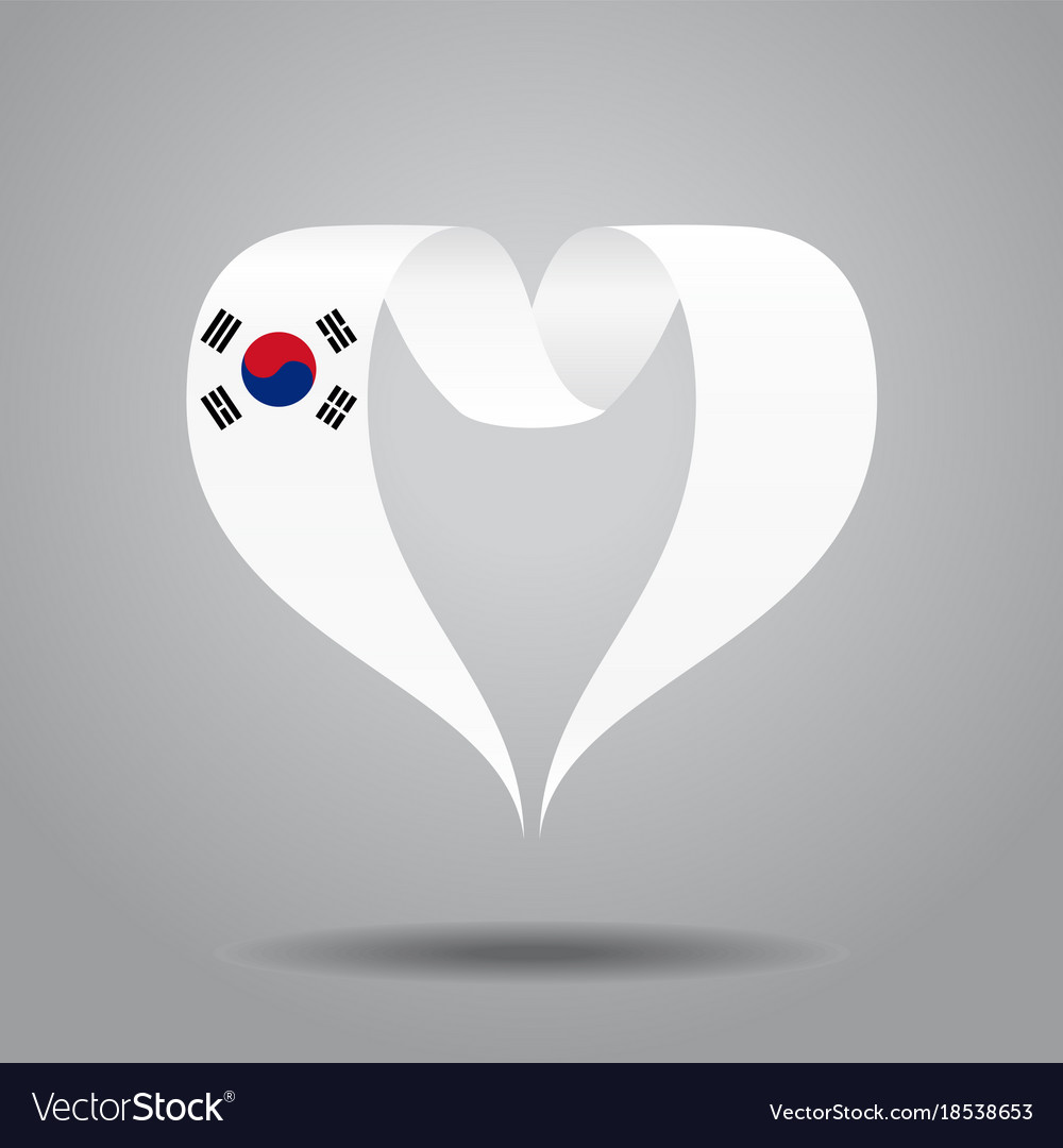 South Korean Flag Heart Shaped Ribbon Royalty Free Vector