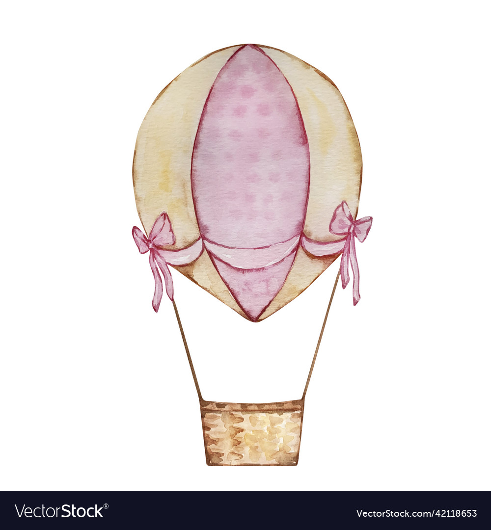 Watercolor delicate hot air balloon Royalty Free Vector