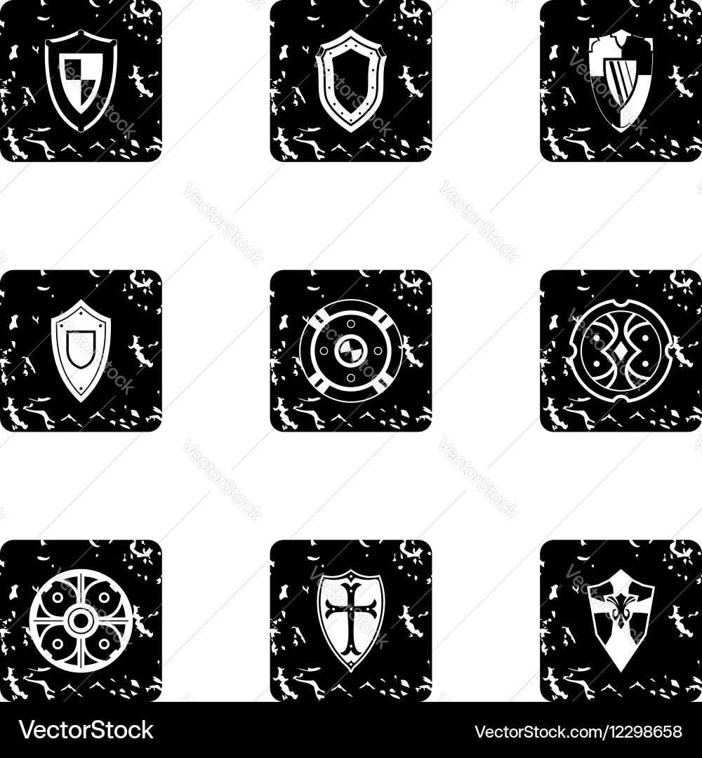 Army shield icons set grunge style Royalty Free Vector Image