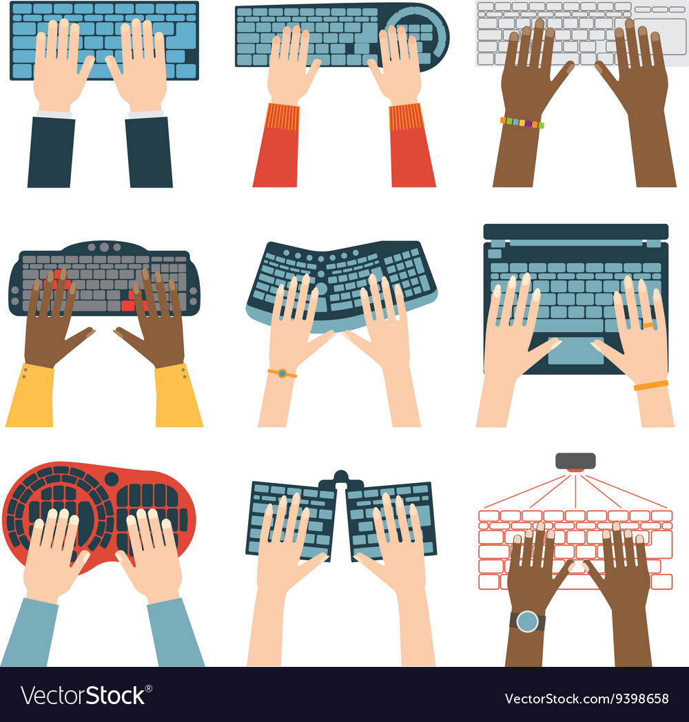 Keyboard hands set Royalty Free Vector Image - VectorStock