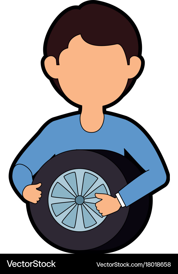 Mechanic with tire avatar character Royalty Free Vector