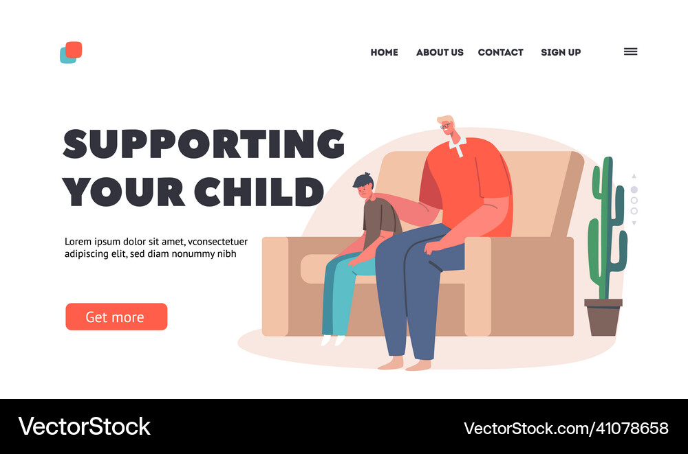 Parent character support child landing page Vector Image