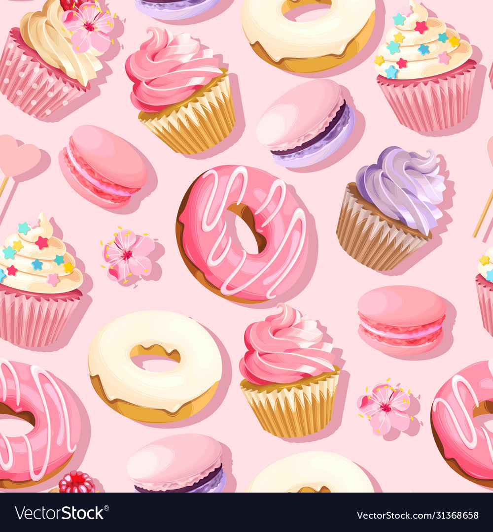 Seamless pattern with cupcakes and donuts Vector Image