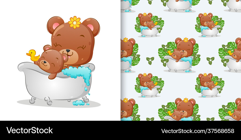 Seamless two bear are taking a bath on Royalty Free Vector