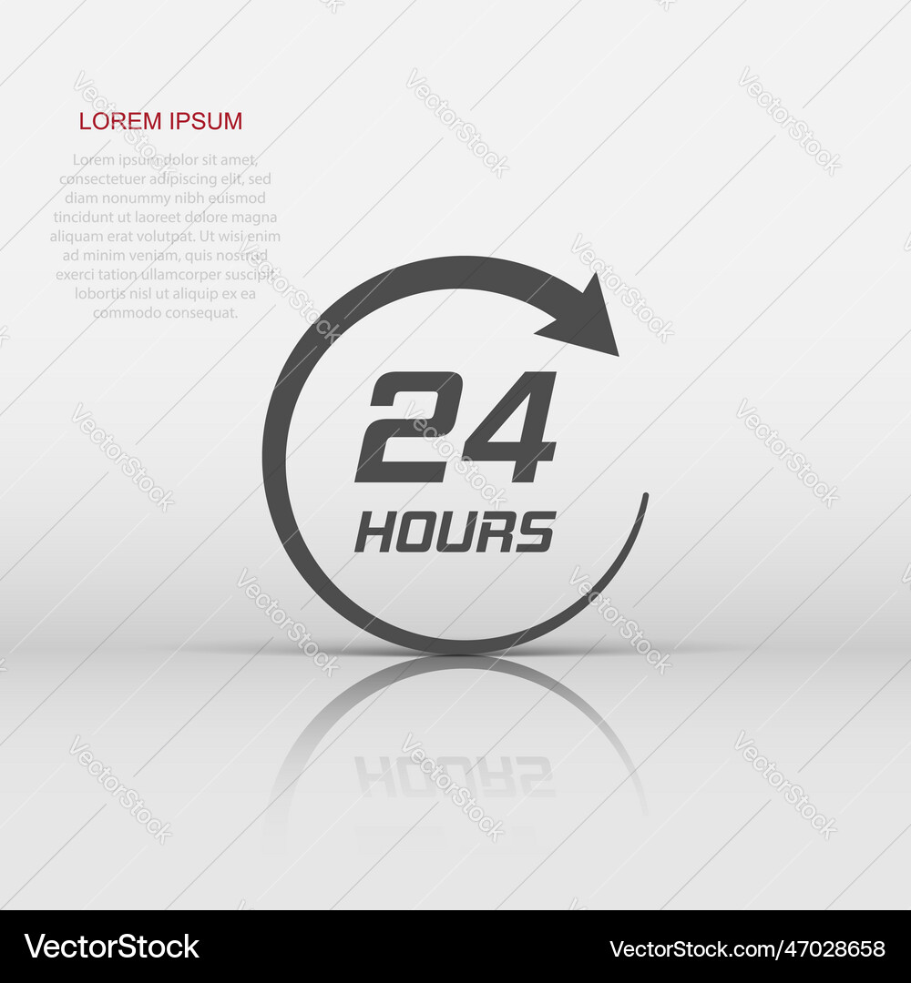 Twenty four hour clock icon in flat style 247 Vector Image
