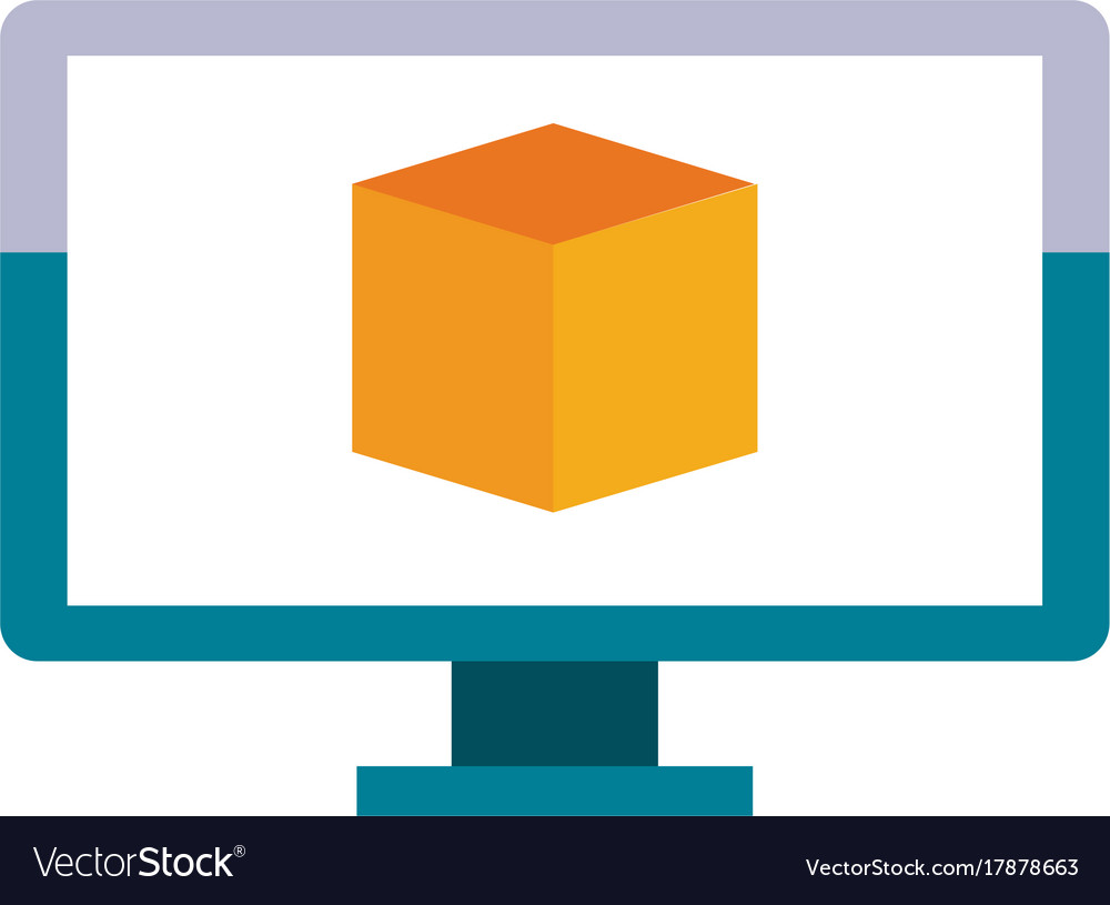 Computer with cube on screen icon image Royalty Free Vector