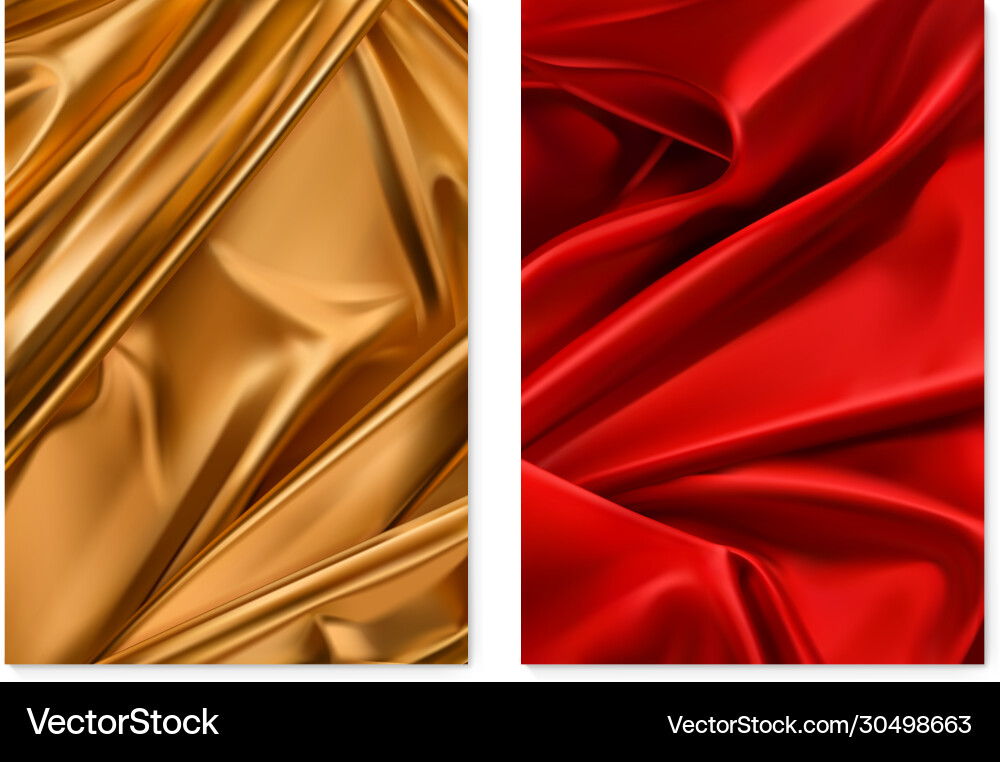 Gold and red textures foil fabric 3d realistic Vector Image