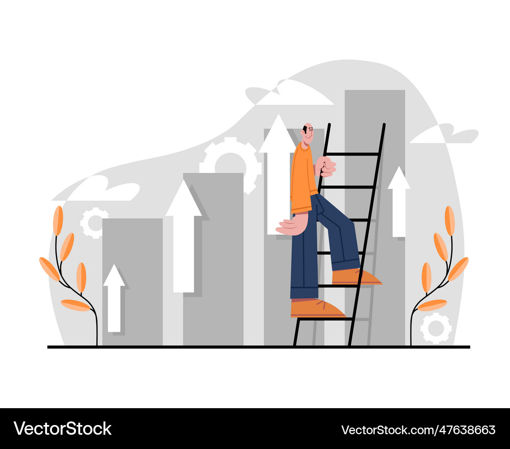 Man climbs stairs with diagrams on background Vector Image
