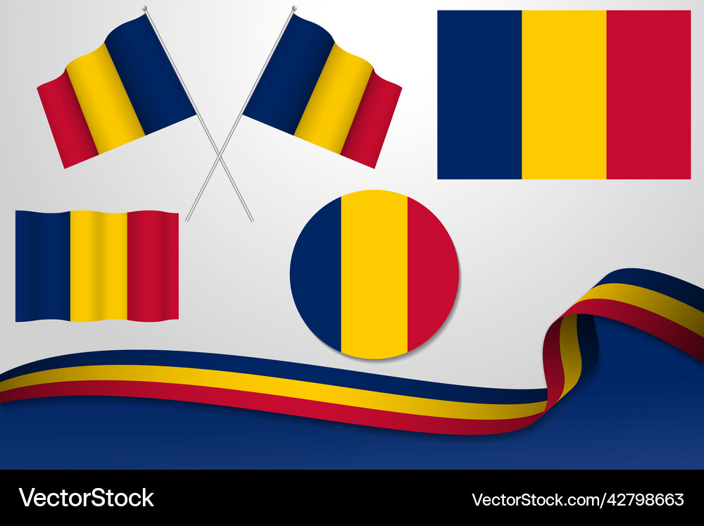 Set of chad flags in different designs Royalty Free Vector