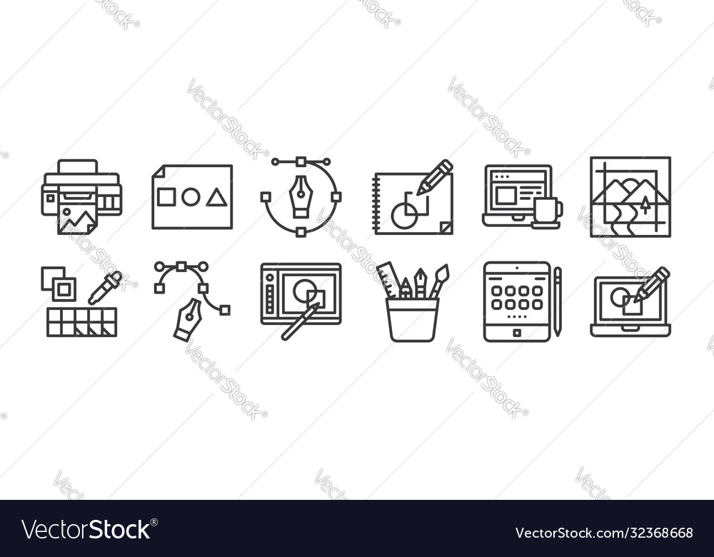 12 set linear graphic design icons thin Royalty Free Vector