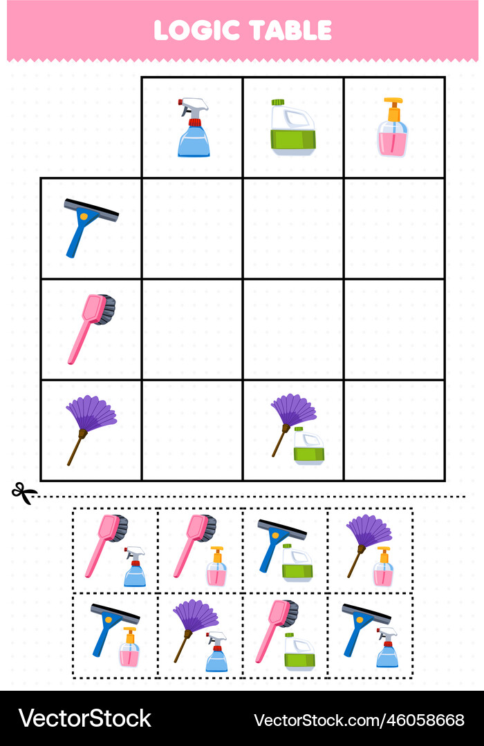 Education game for children logic table cartoon Vector Image