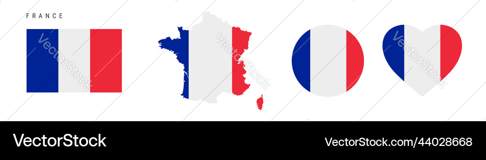 France flag in different shapes icon set flat Vector Image