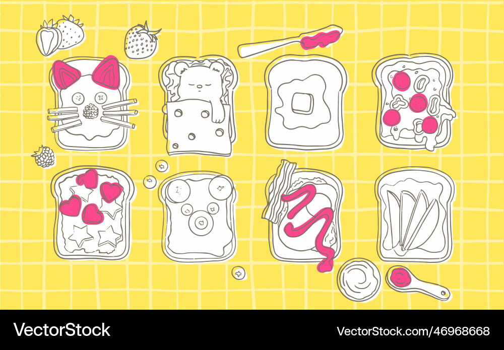 Hand drawn bread toast sandwiches for breakfast Vector Image