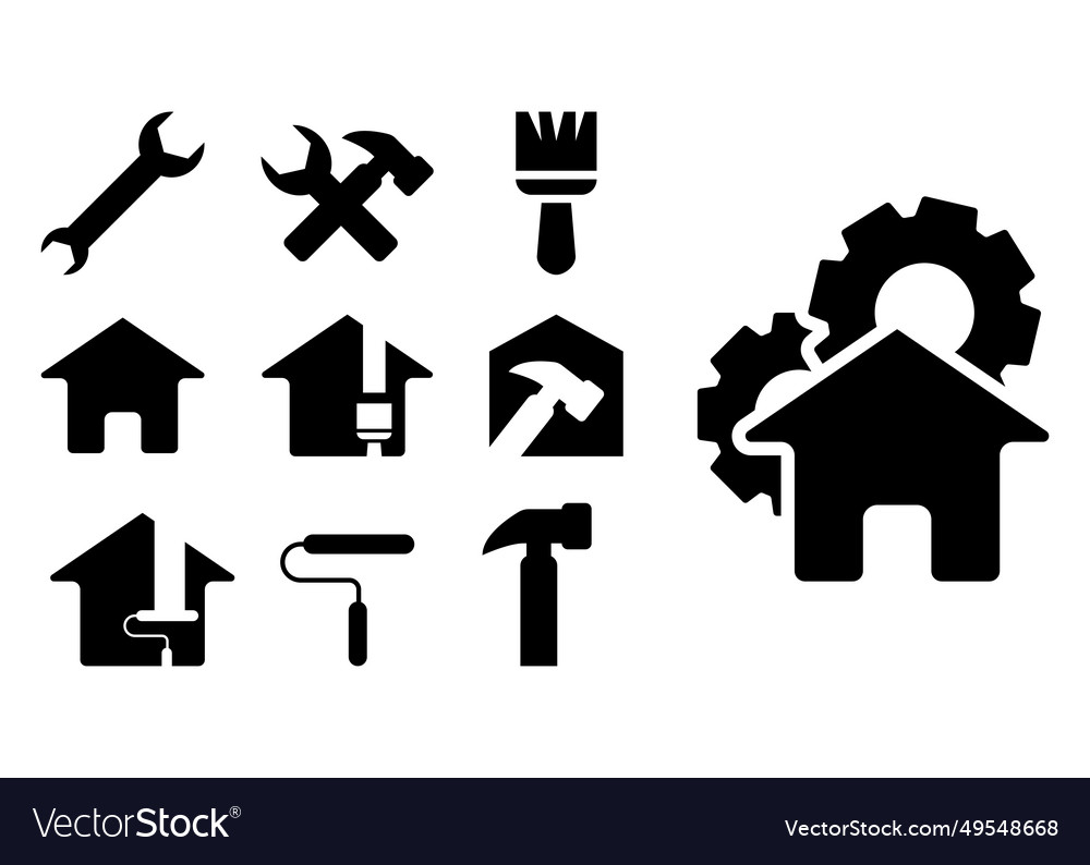 Home improvement icon set silhouette design Vector Image Home improvement icon set silhouette design Vector Image