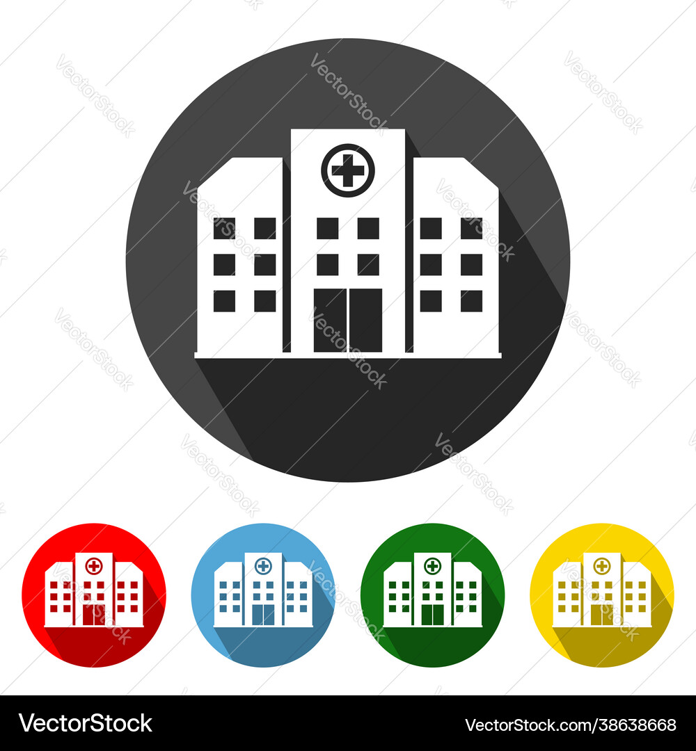 Hospital building flat style icon with long shadow