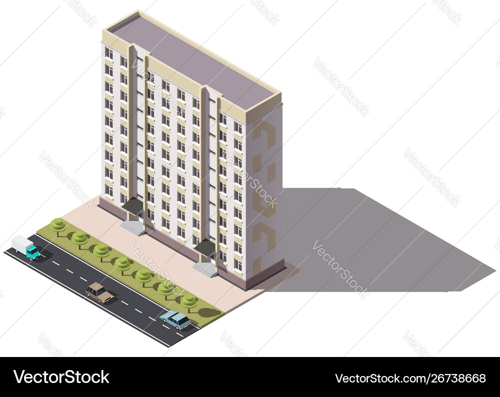 Public residential nine-storey building isometry Vector Image