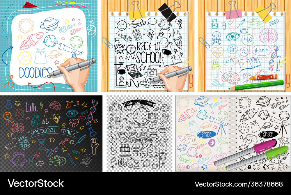 Set colorful object and symbol hand drawn Vector Image